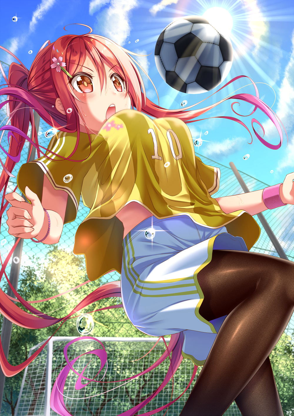 Safebooru O 1girl O Ball Blue Sky Blush Breasts Brown Legwear