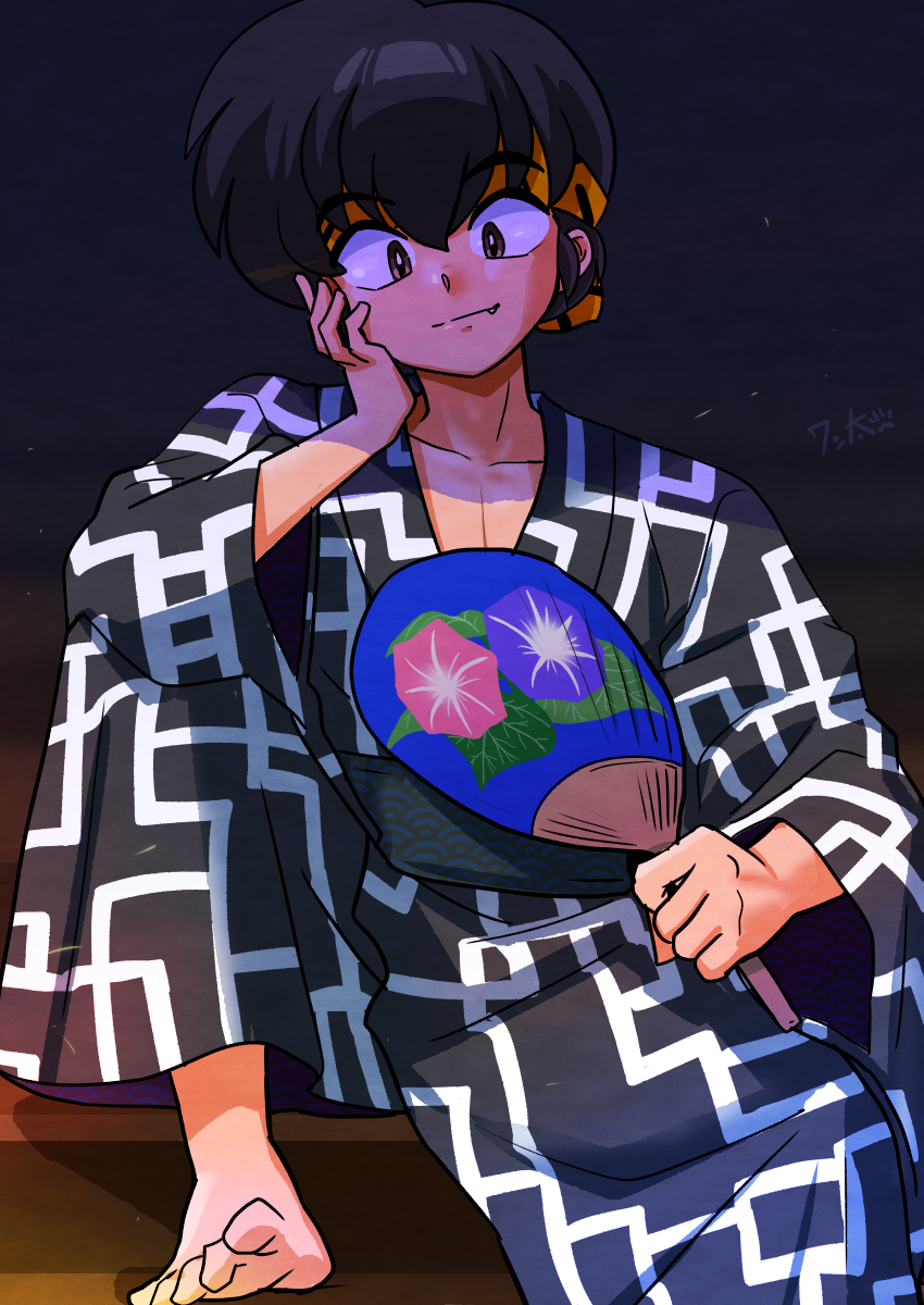 wanta (futoshi), hibiki ryouga, ranma 1/2, highres, 1boy, barefoot ...