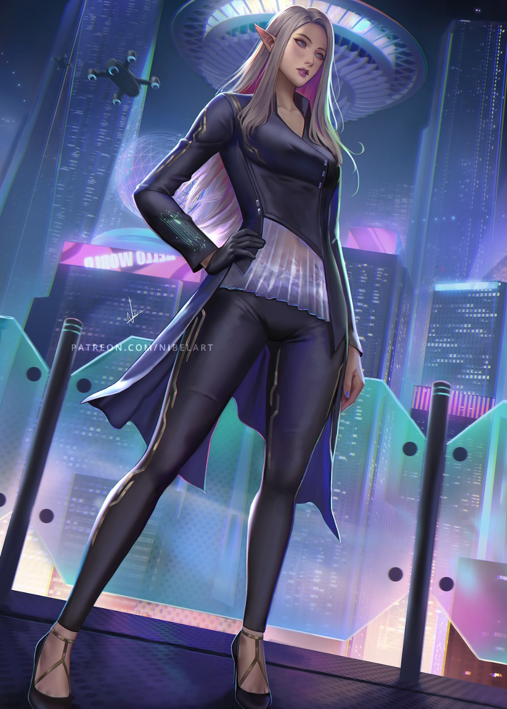 nibelart, original, shadowrun, commentary, commission, english commentary, highres, 1girl, black ...