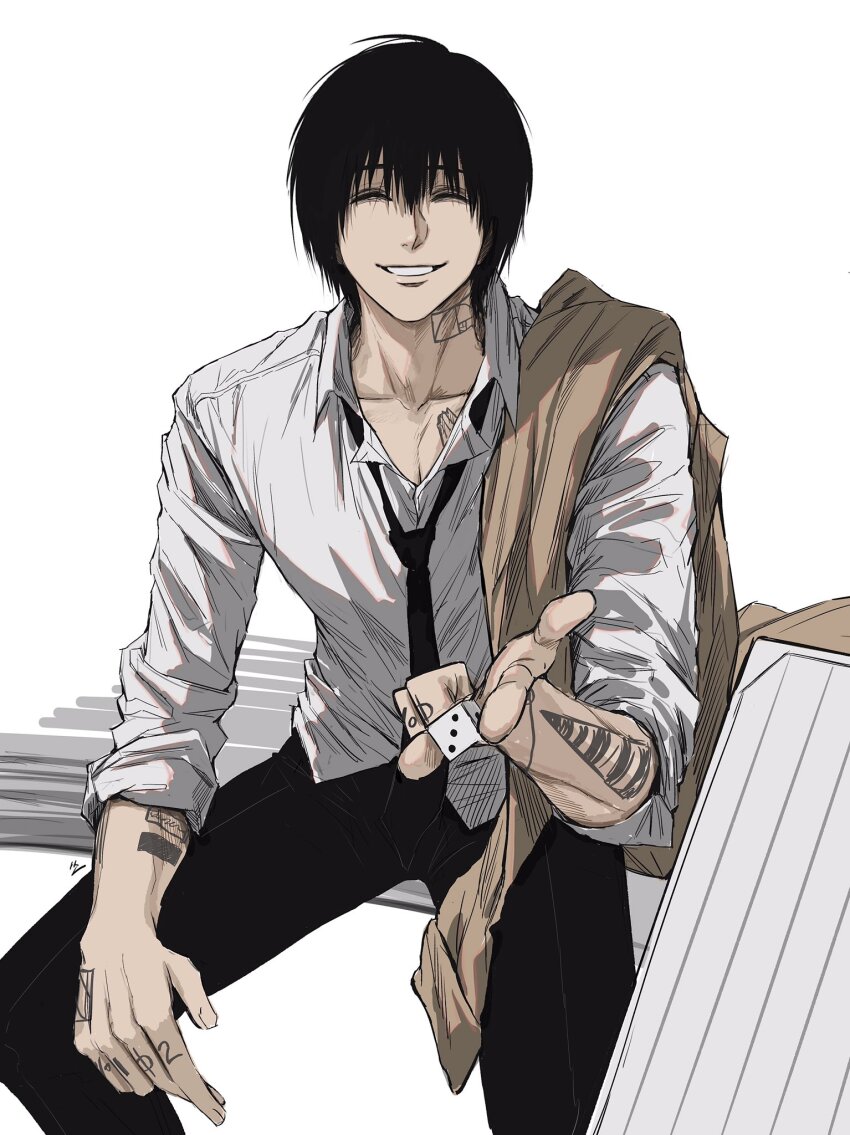 nagumo (sakamoto days), sakamoto days, highres, 1boy, ^ ^, arm tattoo ...