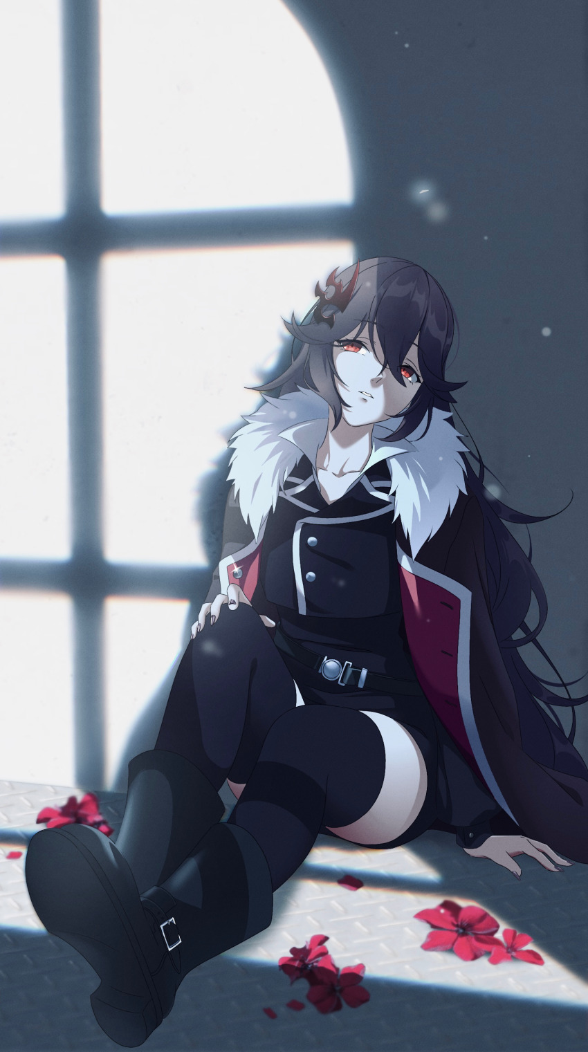 tuyuri, maplestory, absurdres, highres, 1girl, belt, belt buckle, black belt, black coat, black ...