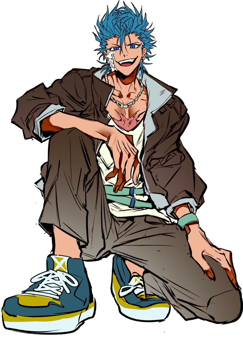 grimmjow jaegerjaquez, bleach, absurdres, highres, 1boy, arm on knee ...