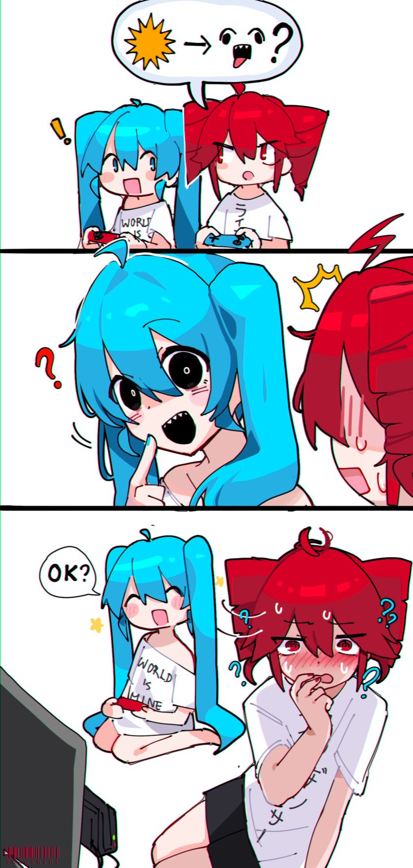 Charu Rokushini Hatsune Miku Kasane Teto Mesmerizer Vocaloid Vocaloid 2girls 3koma
