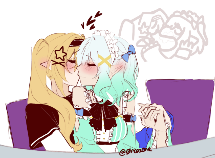 0rcazone Dokibird Vtuber Mint Fantome Indie Virtual Youtuber Highres 2girls Blonde Hair