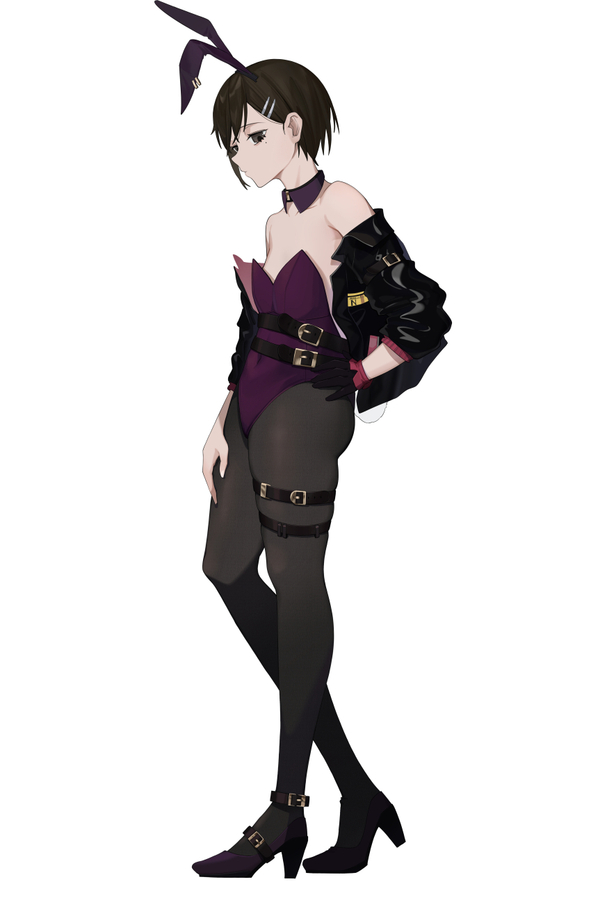 fuwafuwa4560, original, absurdres, commentary, highres, 1girl, animal ears, bare shoulders, belt ...