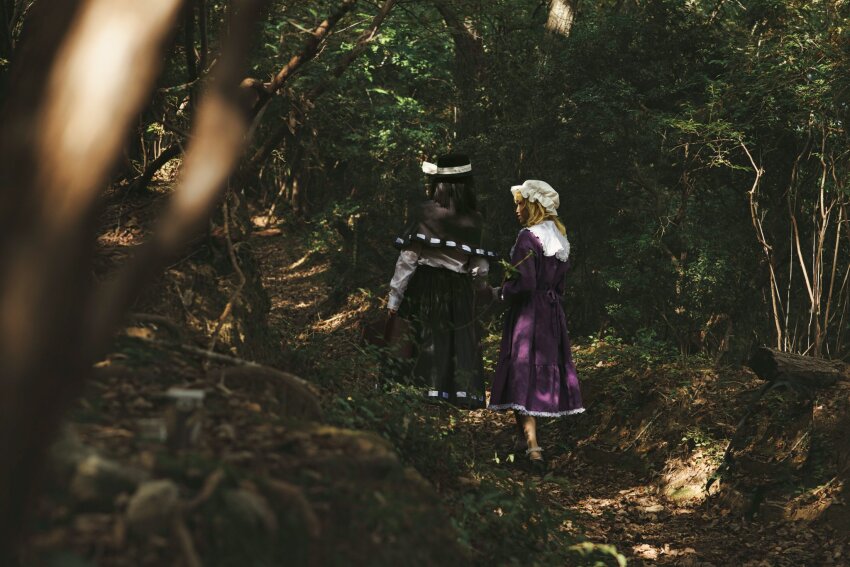 maribel hearn, usami renko, touhou, highres, 2girls, black capelet ...