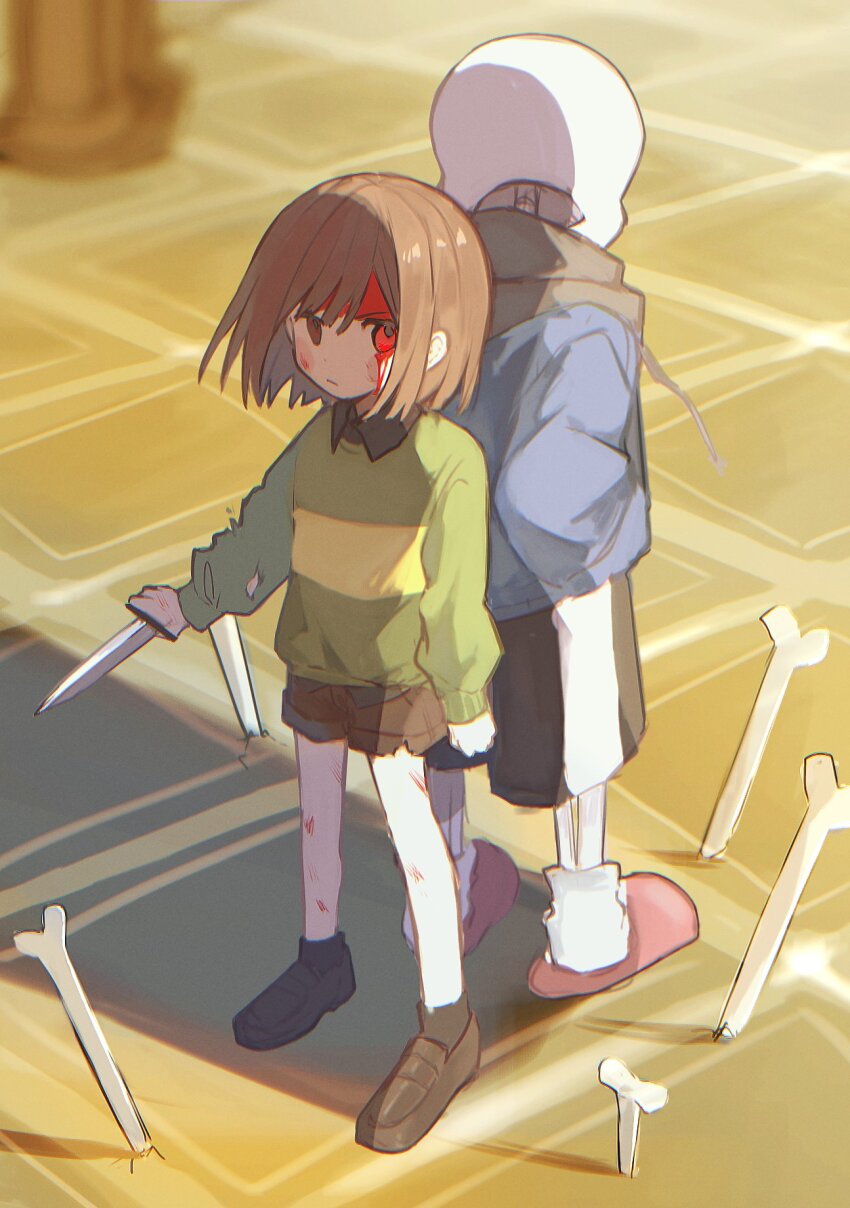 chara (undertale), sans, undertale, highres, 1boy, 1other, androgynous ...