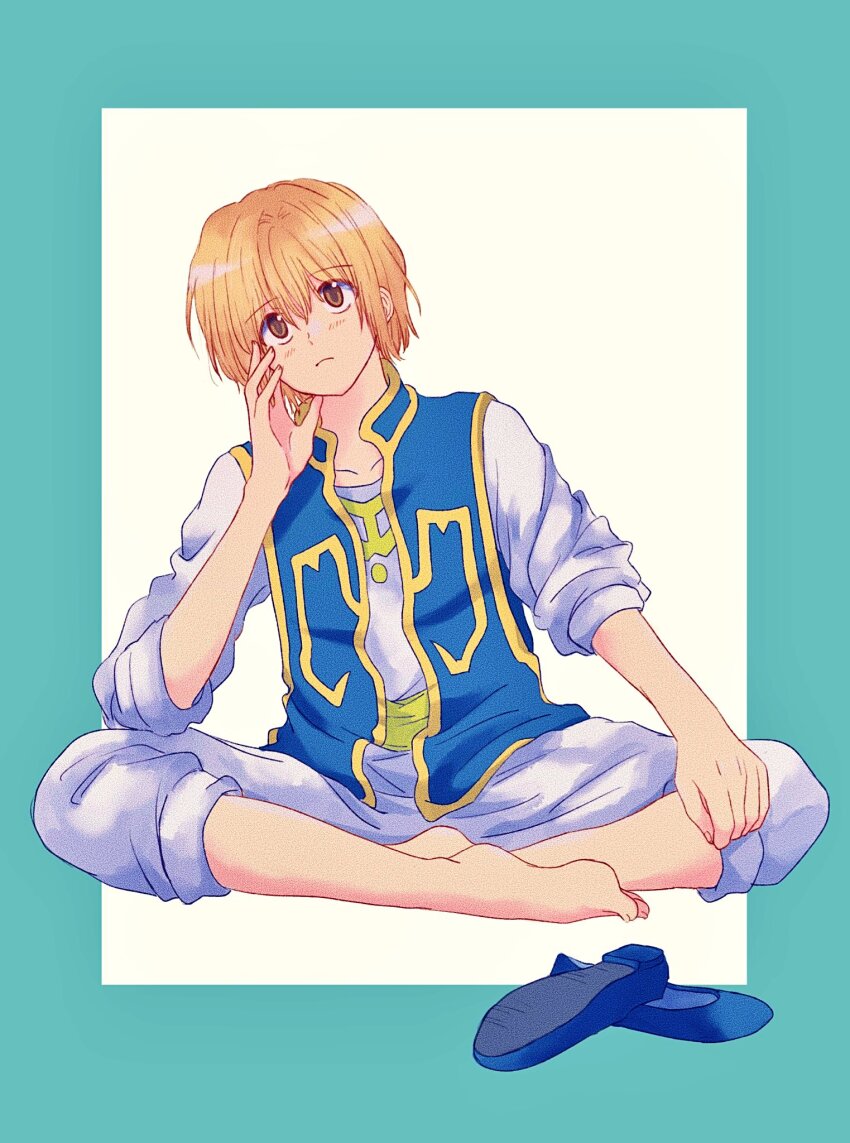 Kurapika Hunter X Hunter Highres 1other Androgynous Barefoot Blonde Hair Blue Tabard