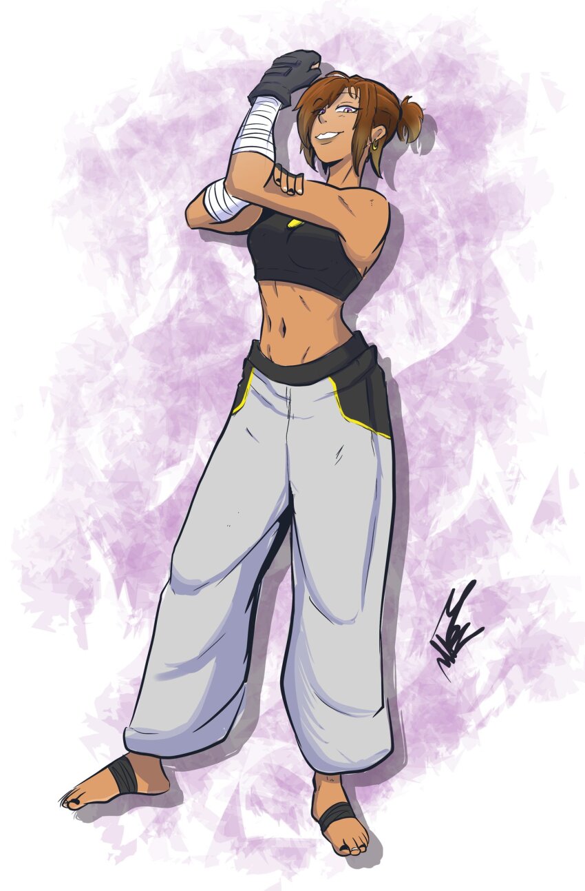 Original Character Request Highres 1girl Baggy Pants Bandaged Arm