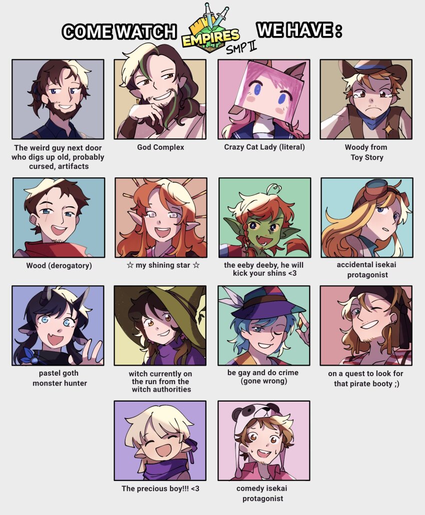 minecraft, highres, 5girls, 6+boys, animal hat, animification, beard ...